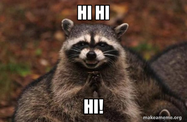 HI HI HI! - Evil Plotting Raccoon Meme Generator