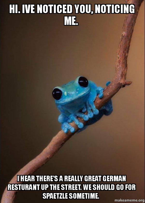 Hi. Ive noticed you, noticing me. I hear there's a really great German ...