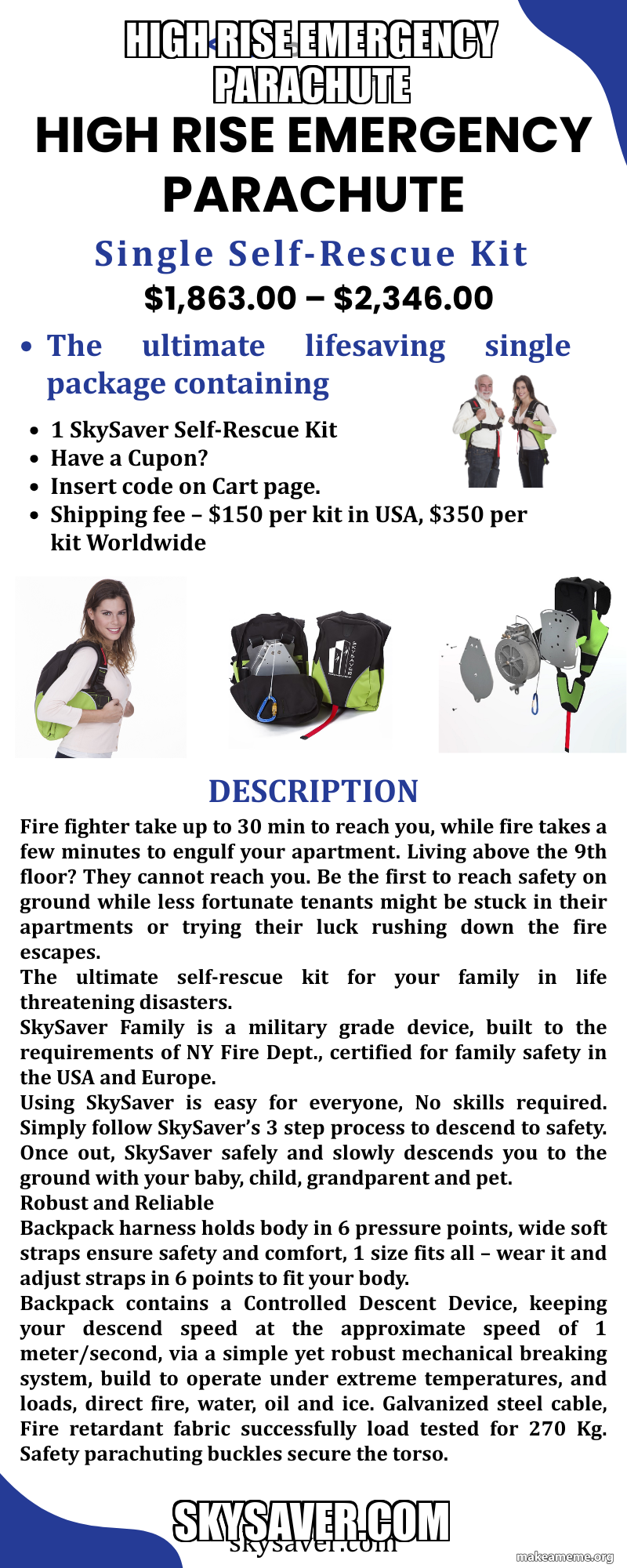 high rise emergency parachute skysaver.com - skysaver.com Meme Generator