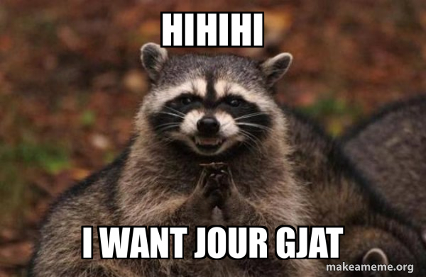 hihihi i want jour gjat - Evil Plotting Raccoon Meme Generator