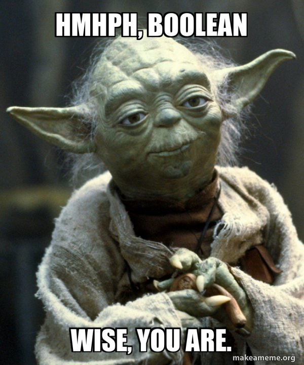 hmhph, boolean Wise, you are. - Yoda Meme Generator