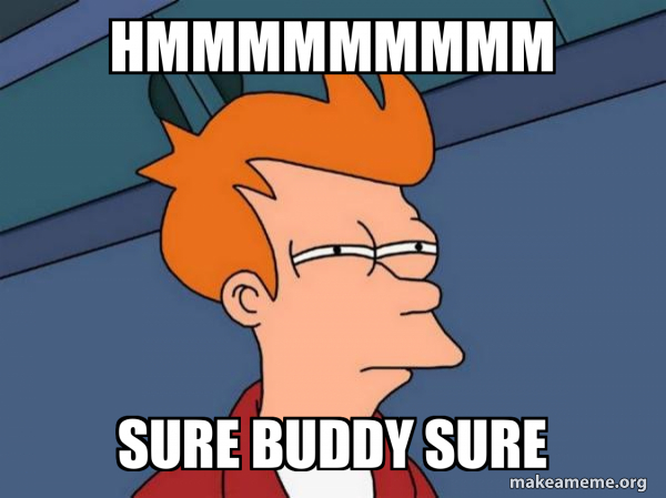 hmmmmmmmmm sure buddy sure - Futurama Fry Meme Generator