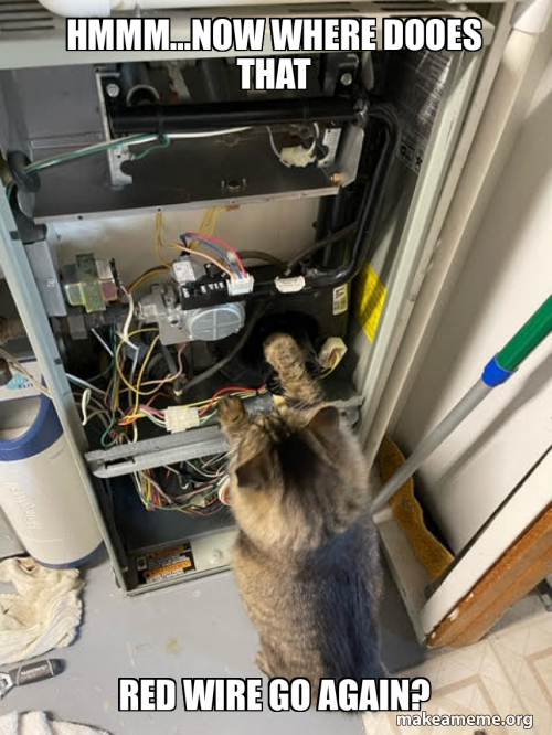 hmmm...now where dooes that red wire go again? Meme Generator