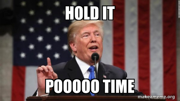 hold it pooooo time - Donald Trump Meme Generator