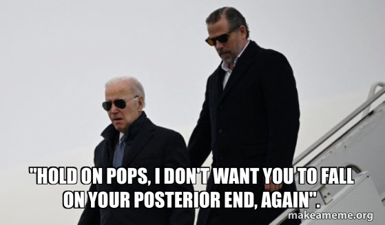 "hold on pops, I don't want you to fall on your posterior end, again ...