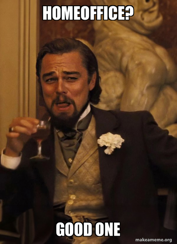Homeoffice? Good one - Leonardo DiCaprio Laughing Django Meme Generator