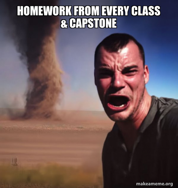 Homework from every class & capstone - Tornado Guy Meme Generator