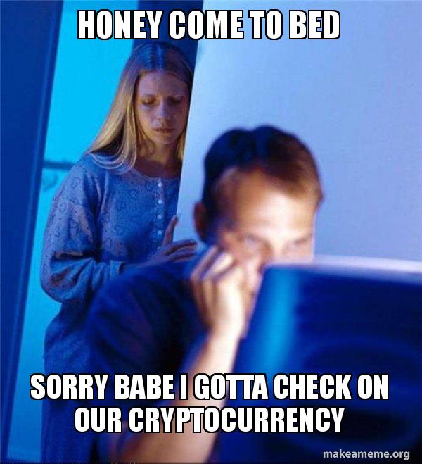 Honey come to bed Sorry babe I gotta check on our cryptocurrency ...