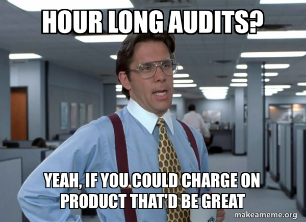 Hour long audits? Yeah, if you could charge on product that'd be great ...