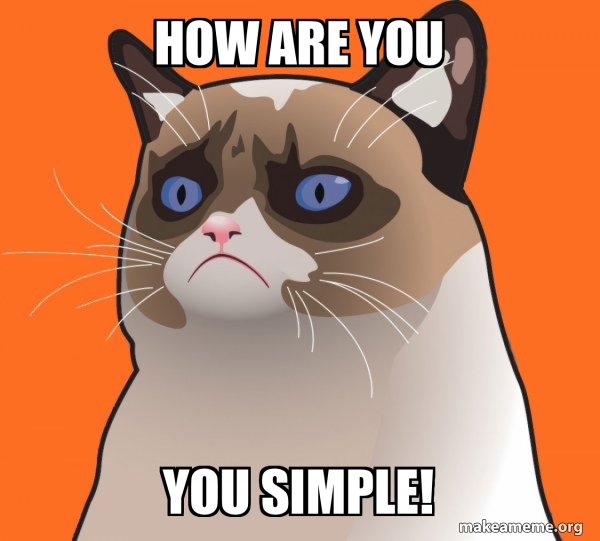 How are you You simple! - Cartoon Grumpy Cat Meme Generator