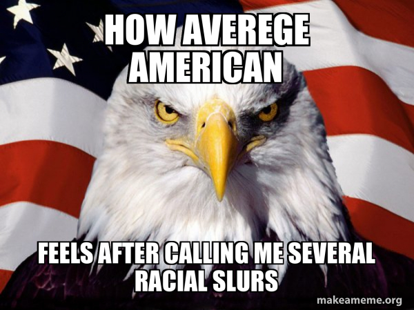 How Averege American feels after calling me several racial slurs ...