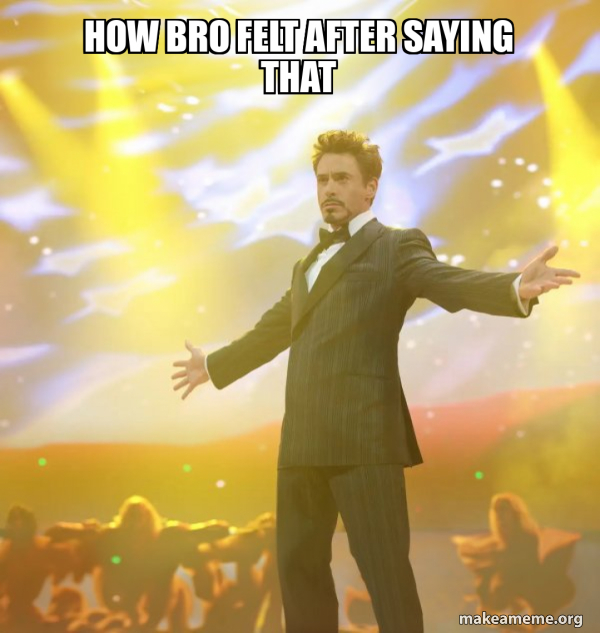 How bro felt after saying that - Tony Stark Success Meme Generator