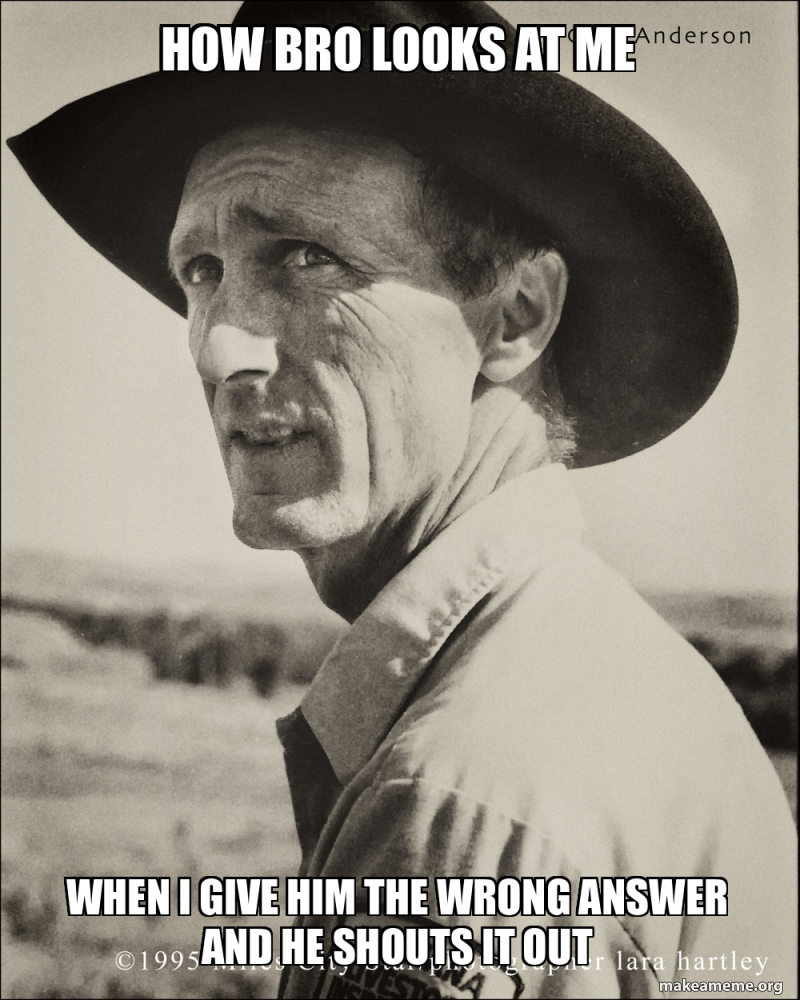 How bro looks at me when i give him the wrong answer and he shouts it ...