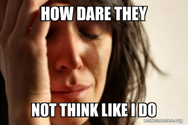 how dare they not think like i do - First World Problems Meme Generator