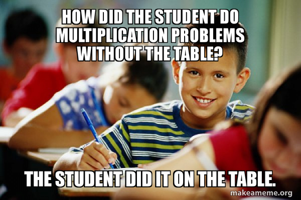 How did the student do multiplication problems without the table? The ...