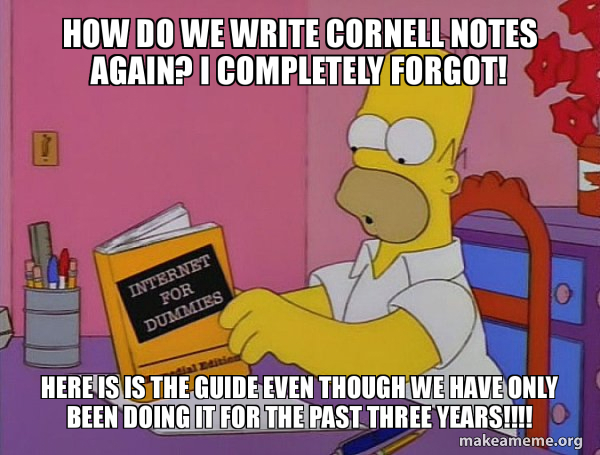 How do we write Cornell notes again? I completely forgot! Here is is ...