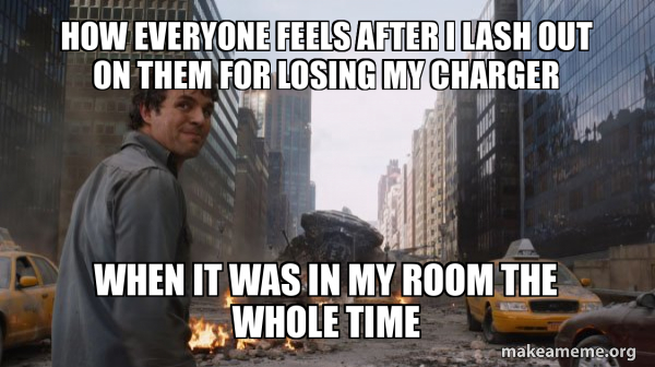 how everyone feels after i lash out on them for losing my charger when ...
