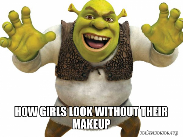 how girls look without their makeup - Shrek Meme Generator