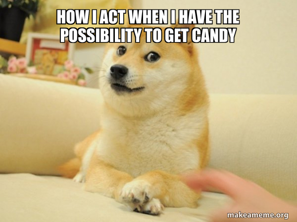 how i act when i have the possibility to get candy - Doge Meme Generator