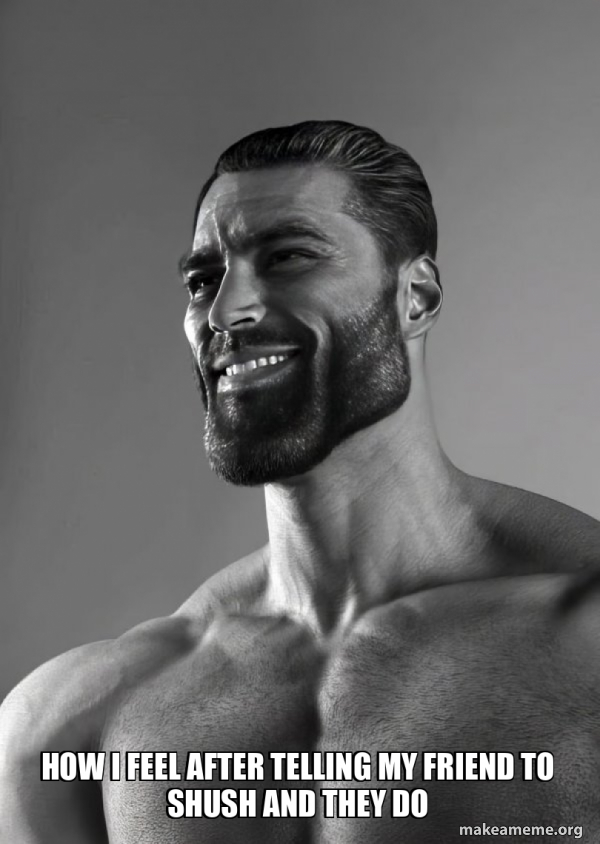 how I feel after telling my friend to shush and they do - Gigachad Meme ...