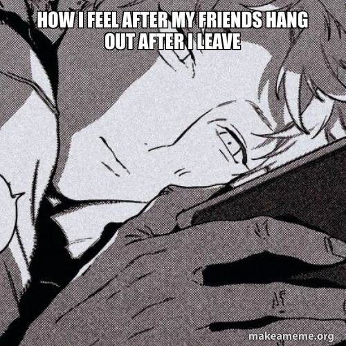 How i feel after my friends hang out after i leave Meme Generator