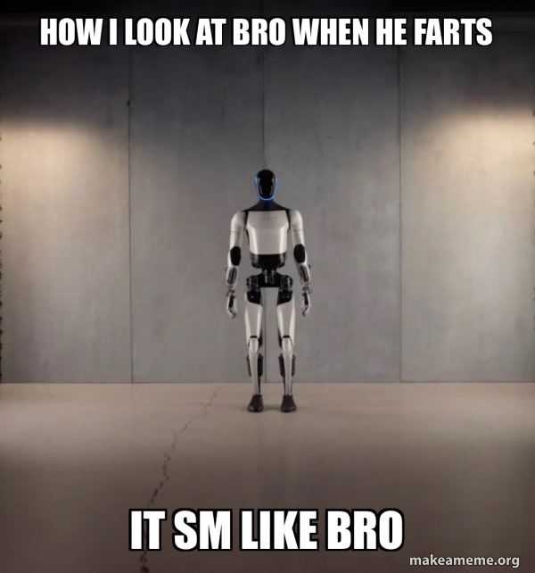 How I look At bro when he farts It sm like bro - Tesla Robot Meme Generator