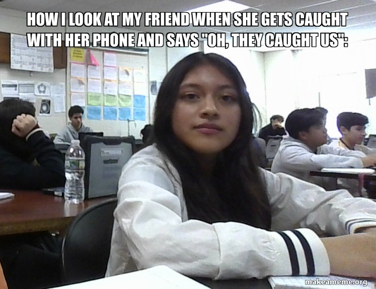 how i look at my friend when she gets caught with her phone and says "oh, they caught us": Meme ...