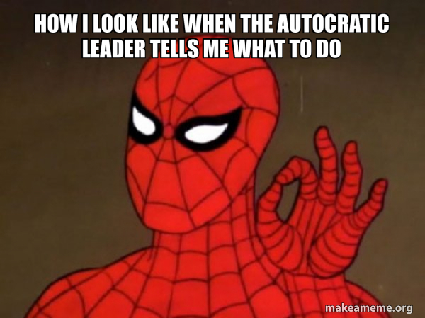 how i look like when the autocratic leader tells me what to do ...