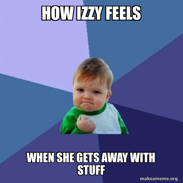 how izzy feels when she gets away with stuff - Success Kid Meme Generator