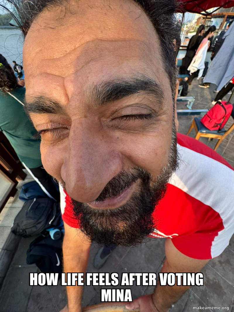 how life feels after voting mina Meme Generator