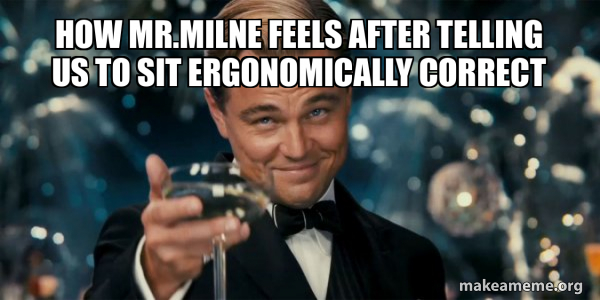 How Mr.Milne feels after telling us to sit ergonomically correct ...