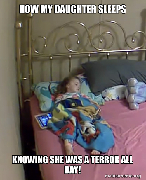 How my DAUGHTER sleeps Knowing she was a terror all day! Meme Generator