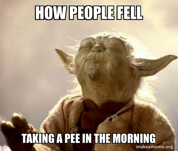 how people fell taking a pee in the morning - Yoda Smell Meme Generator