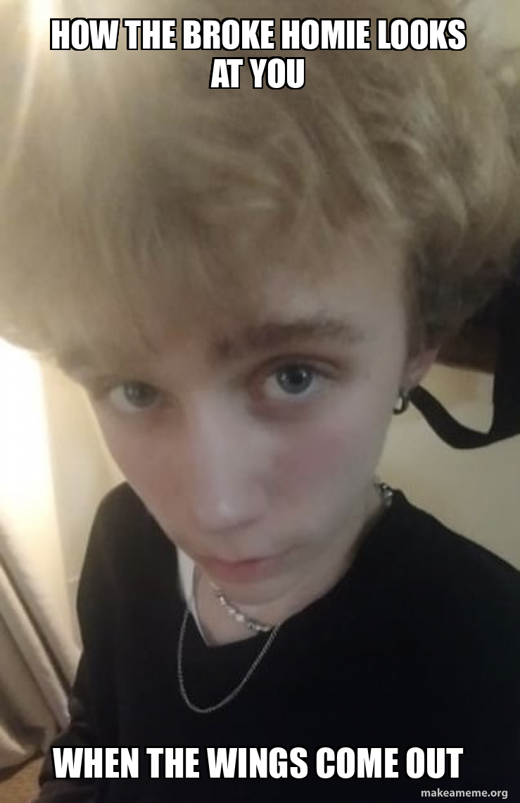 how the broke homie looks at you when the wings come out Meme Generator