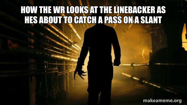 how the wr looks at the linebacker as hes about to catch a pass on a ...