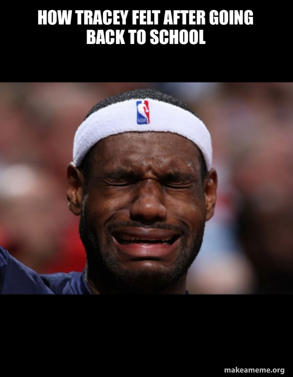 how tracey felt after going back to school - Lebron Crying Meme Generator