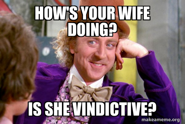 How's your wife doing? Is she vindictive? - Condescending Wonka Meme ...