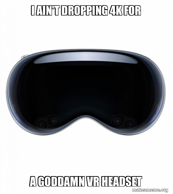I ain't dropping 4k for a goddamn vr headset - Apple Vision Pro Meme Generator