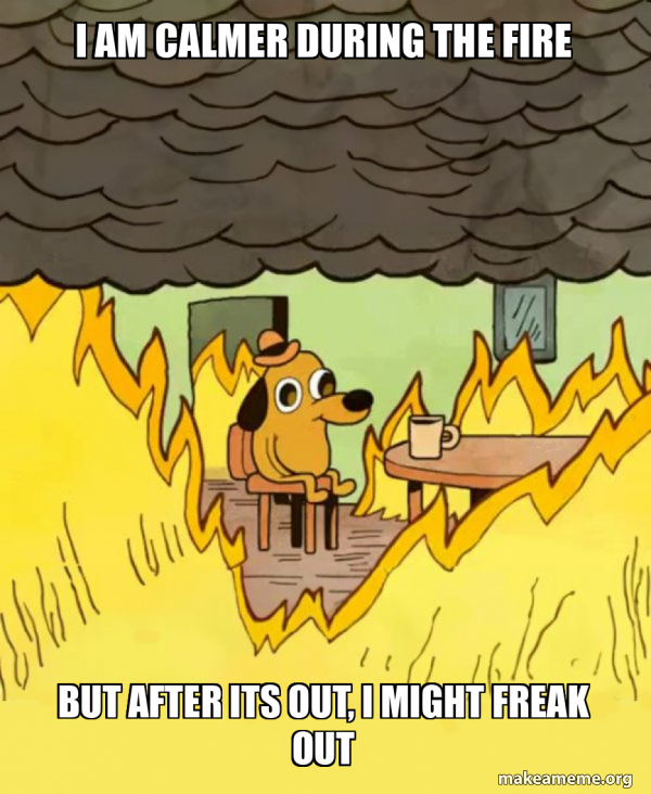 I am calmer during the fire But after its out, I might freak out - This ...