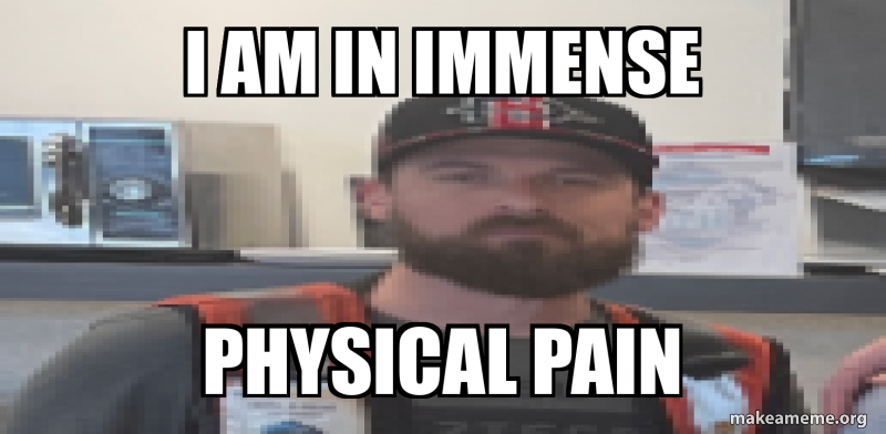 I AM IN IMMENSE PHYSICAL PAIN Meme Generator