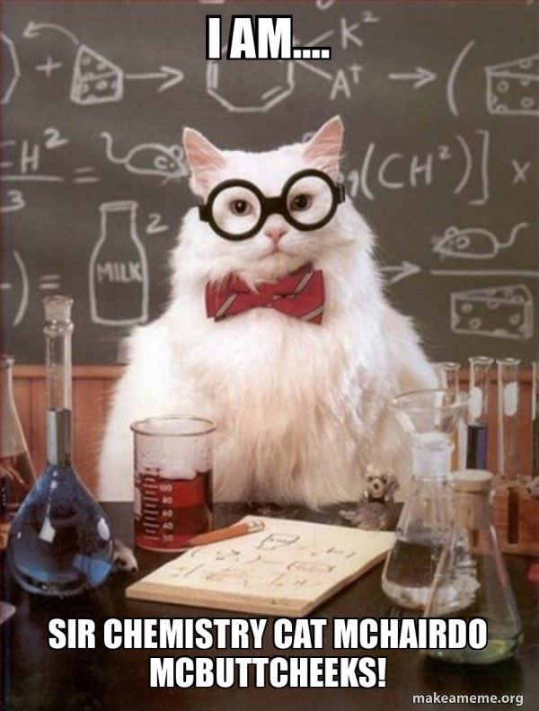 I AM.... SIR CHEMISTRY CAT MCHAIRDO MCBUTTCHEEKS! - Chemistry Cat Meme ...