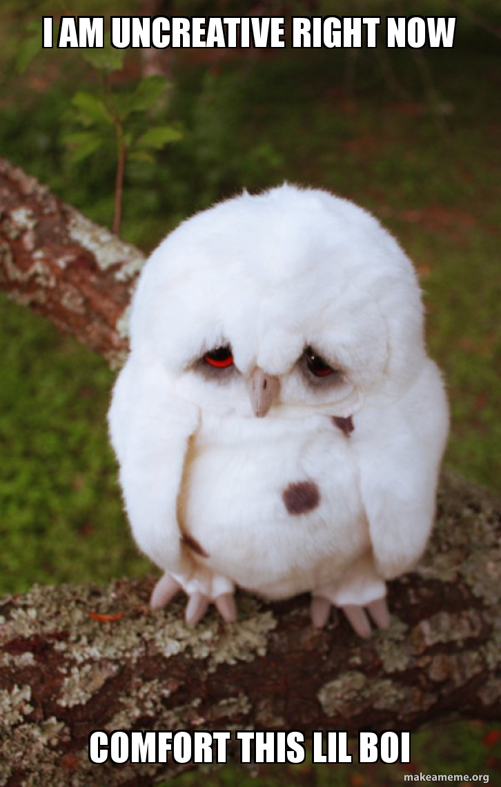 I am uncreative right now Comfort this lil boi - Sad Owl Meme Generator