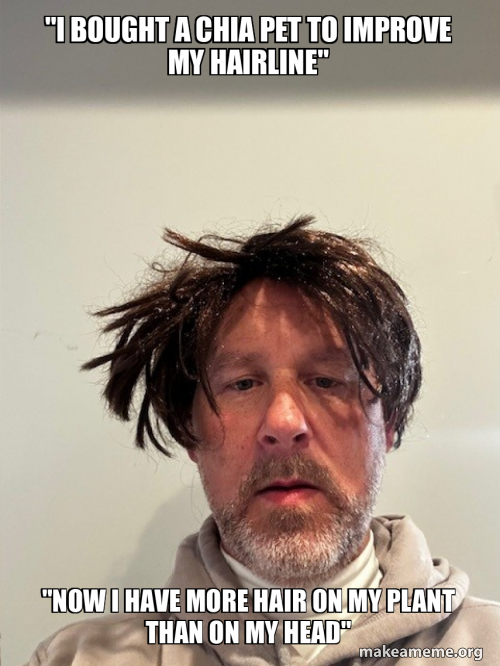 "I bought a chia pet to improve my hairline" "Now I have more hair on ...