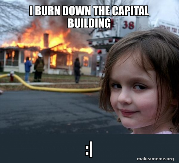 I burn down the capital building :| - Disaster Girl Meme Generator
