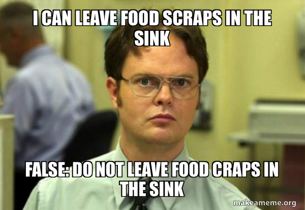 I CAN LEAVE FOOD SCRAPS IN THE SINK FALSE: DO NOT LEAVE FOOD CRAPS IN ...