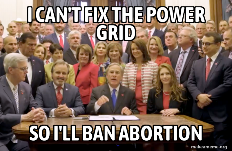 i can't fix the power grid so i'll ban abortion Meme Generator