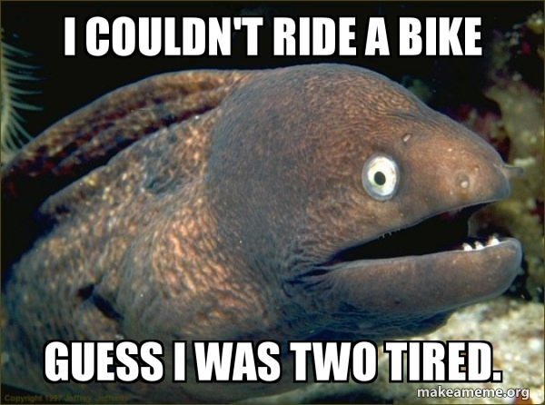 I couldn't ride a bike Guess i was two tired. - Bad Joke Eel Meme Generator