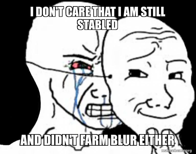 I don't care that i am still stabled and didn't farm blur either Meme ...