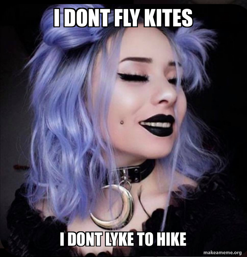 i DONT FLY KITES i DONT LYKE TO HIKE Meme Generator