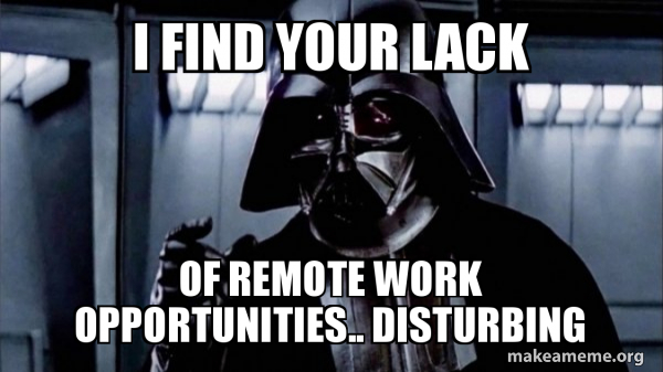 i find your lack OF REMOTE WORK OPPORTUNITIES.. disturbing - Darth ...